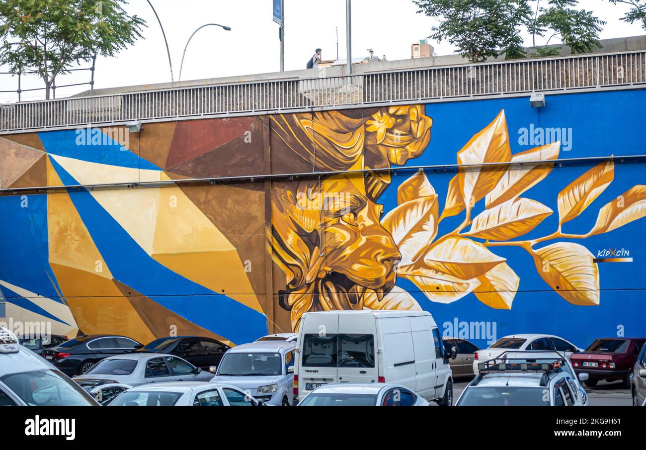 Colorful colourful murals depicting scenes from history and mythology ...