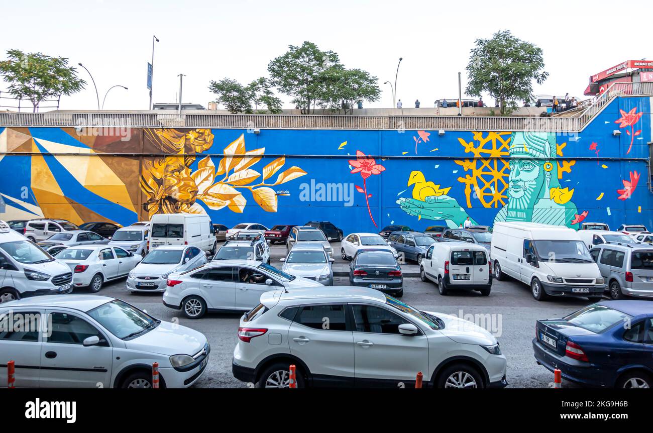 Colorful colourful murals depicting scenes from history and mythology ...