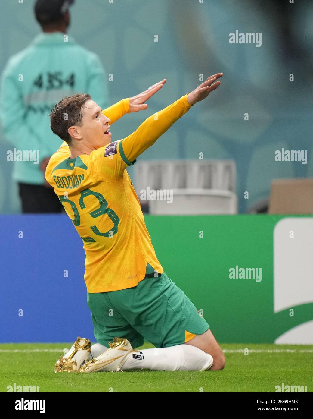 Craig Goodwin of Australia celebrates his goal with his teammates ...