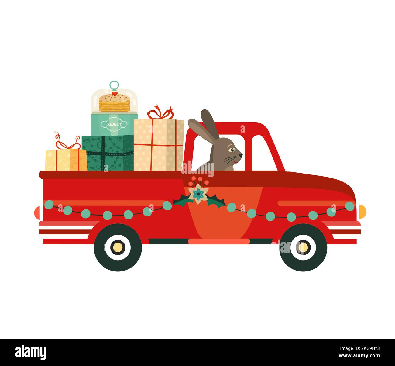 Funny Bunny Rabbit drive truck with presents Stock Vector Image & Art ...