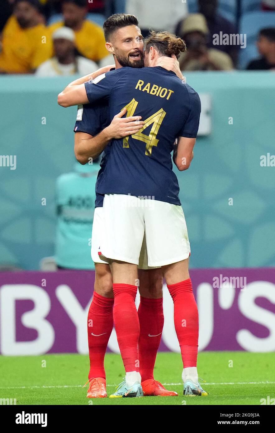 Frances Olivier Giroud Celebrates Scoring Their Sides Second Goal Of