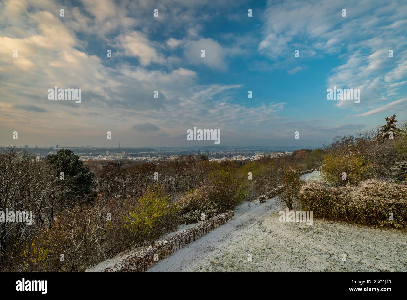 Prague Prosek part of town in early winter sunny morning with fresh ...