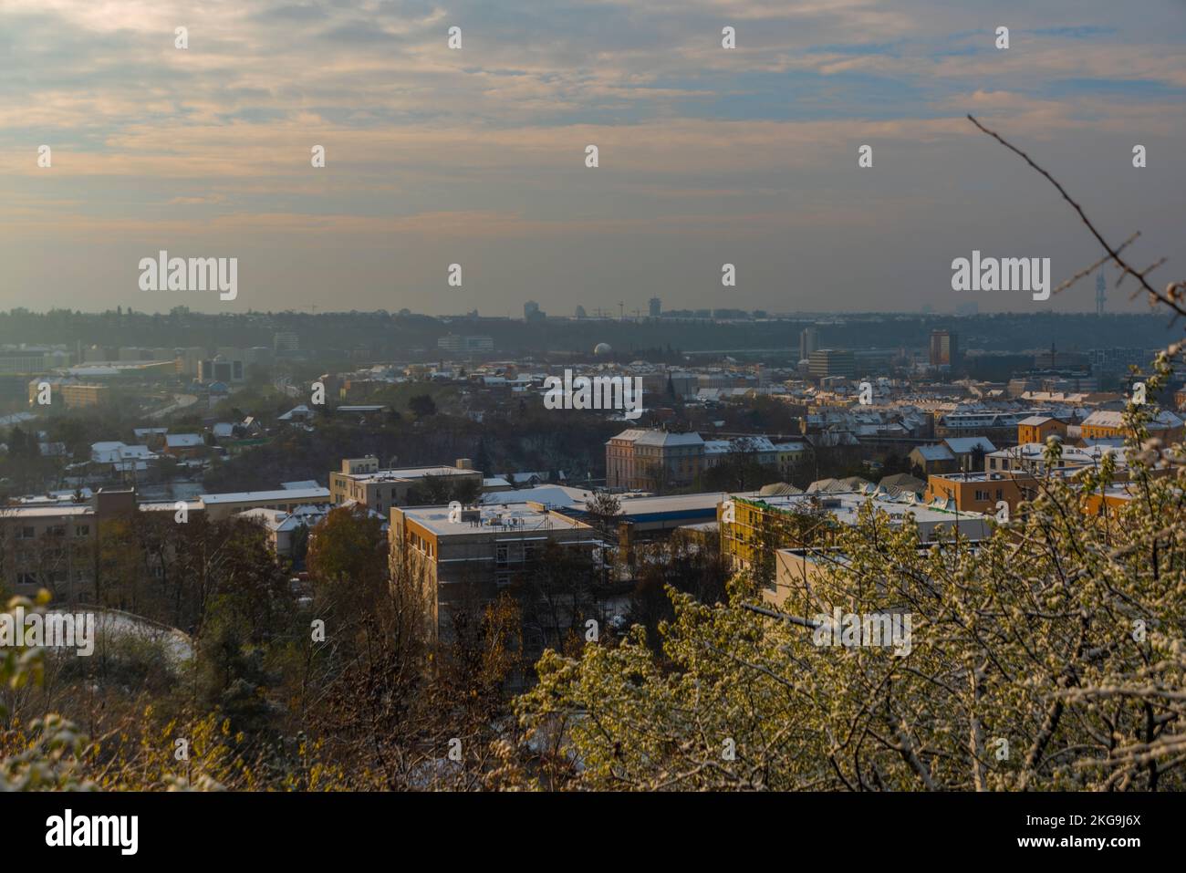 Prague Prosek part of town in early winter sunny morning with fresh ...