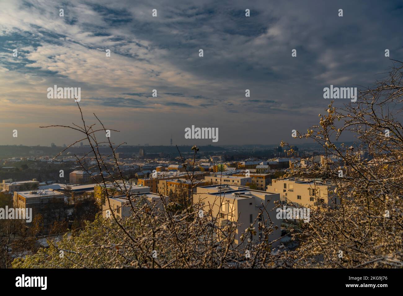 Prague Prosek part of town in early winter sunny morning with fresh ...