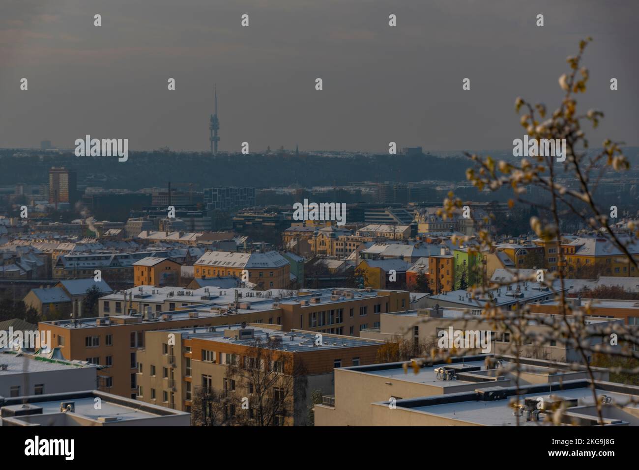 Prague Prosek part of town in early winter sunny morning with fresh ...