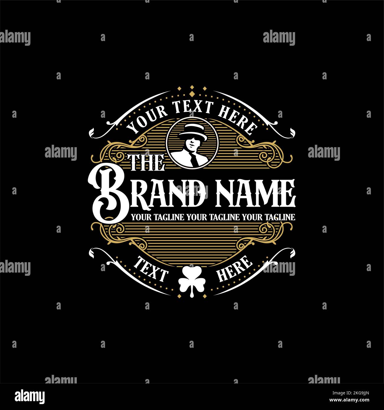 A vintage-style logo depicting a man with a placeholder for details on ...
