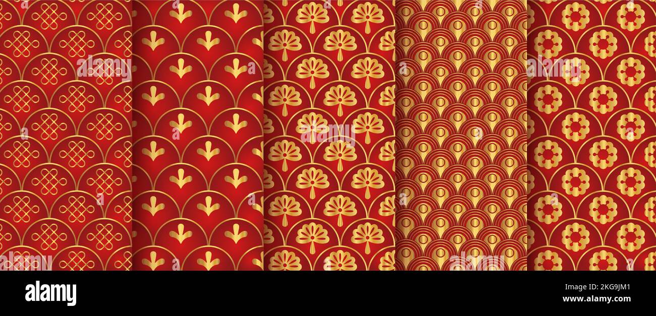 Traditional chinese seamless pattern set. Red golden asian luxury ...