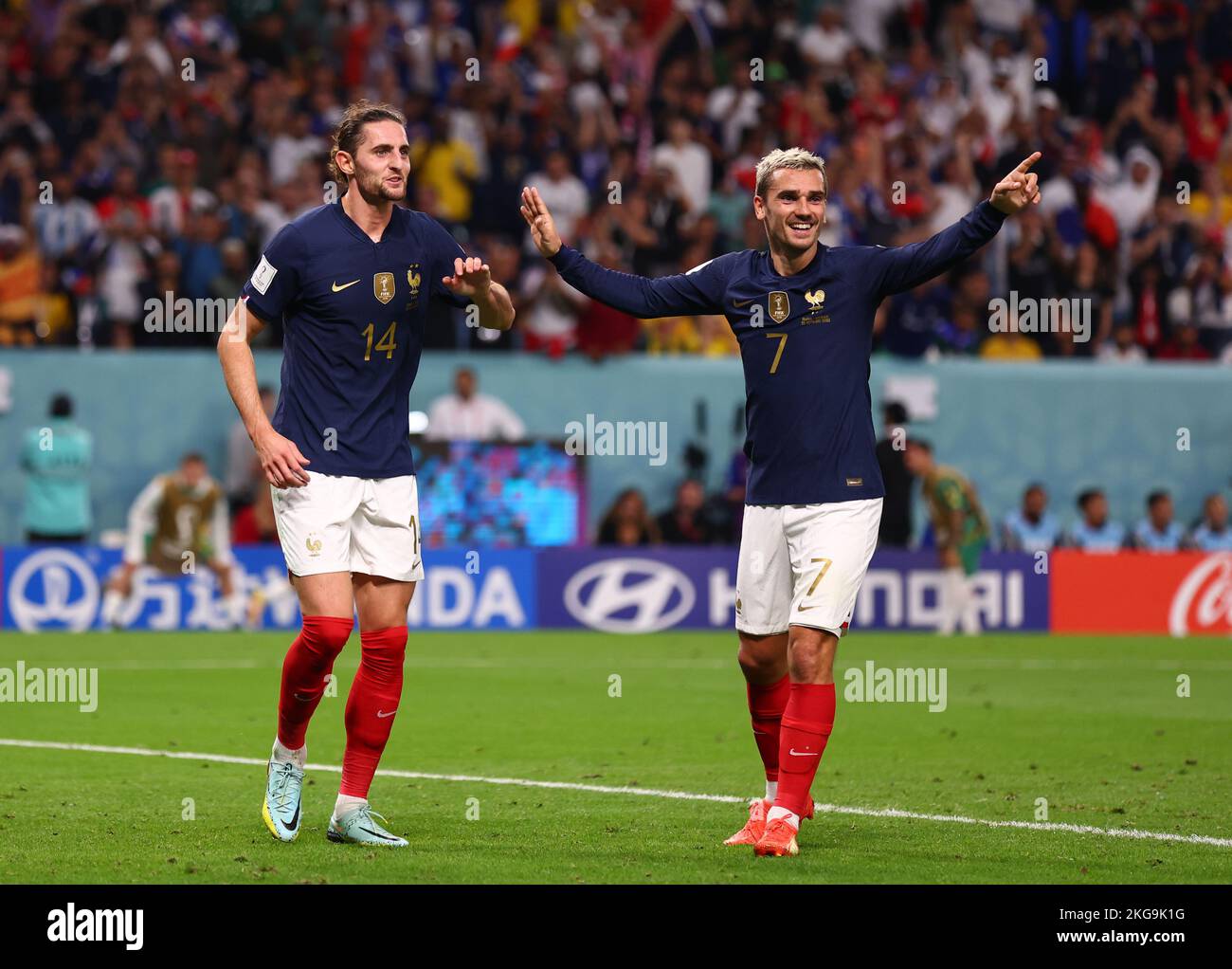 Al Wukair, Qatar, 22nd November 2022. Adrien Rabiot of France (l ...