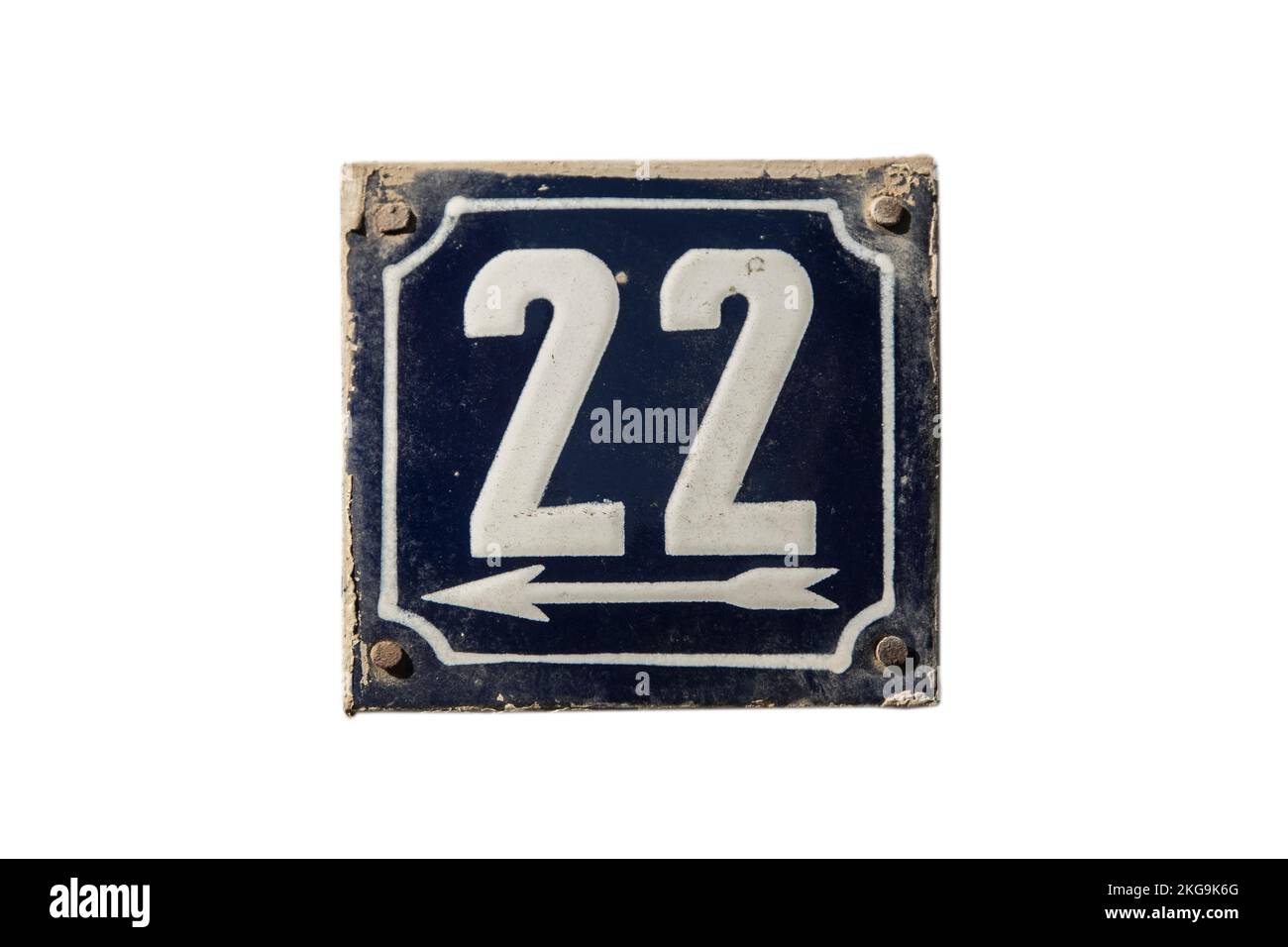 Weathered grunge square metal enameled plate of number of street ...