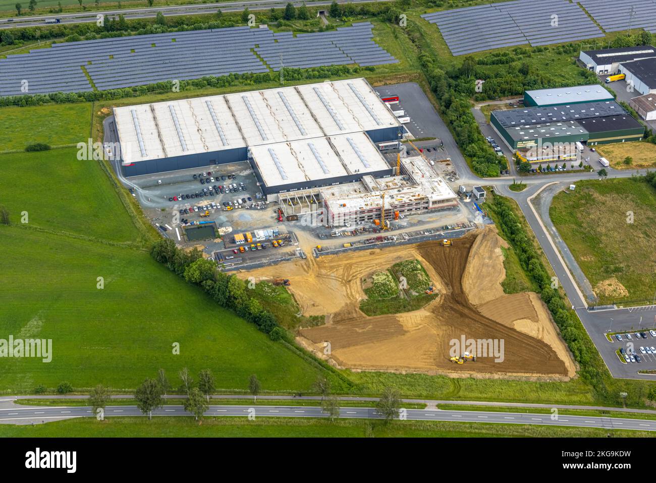 Aerial view, Enste-Süd industrial estate with Enste solar park on the ...