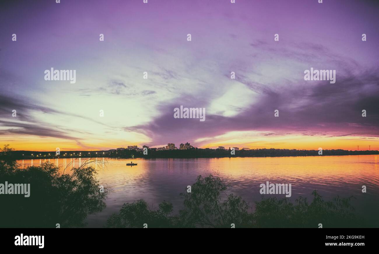Night landscape on the Dnieper river, view of Vyshgorod city Stock ...