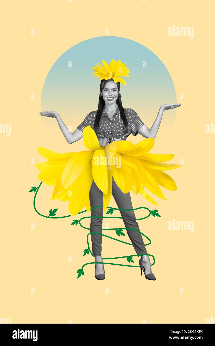 Collage photo of young healthy positive good mood lady posing hold ...