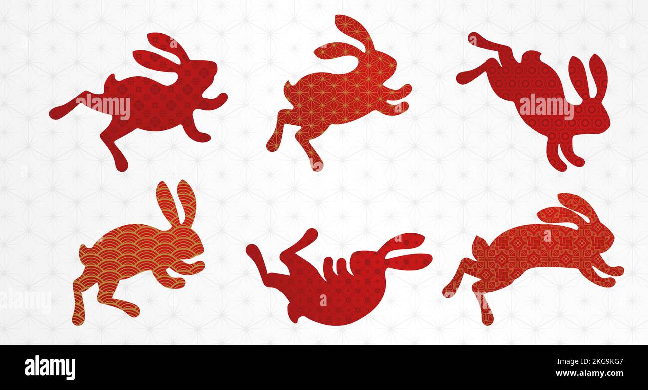 Set of jumping and sitting rabbit. Zodiac animals Stock Vector Image ...