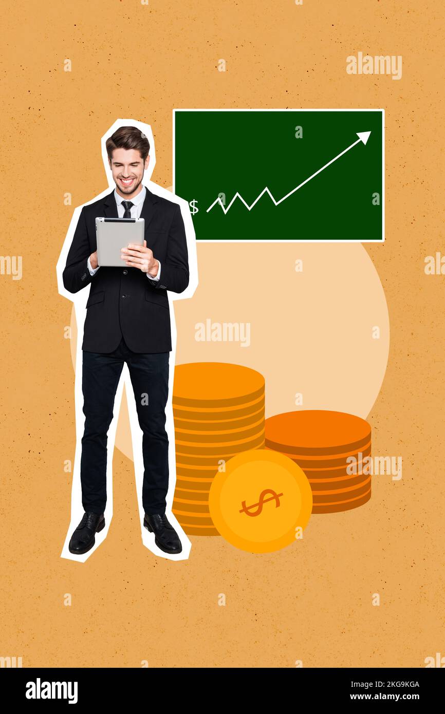 Creative 3d photo collage artwork painting of happy smiling working ...