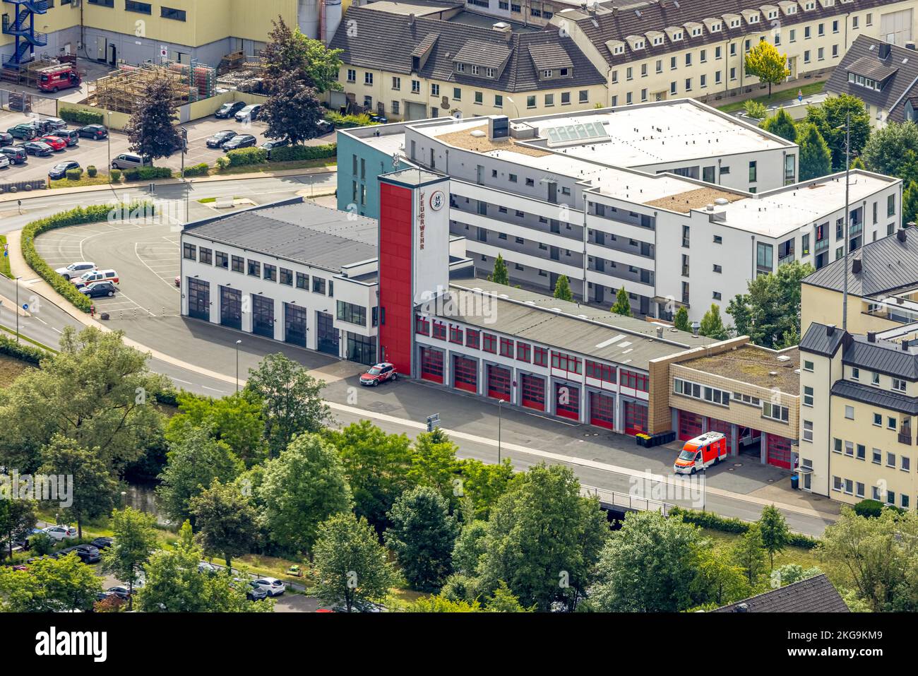 Aerial view, Meschede Volunteer Fire Department and Rinschen Park ...