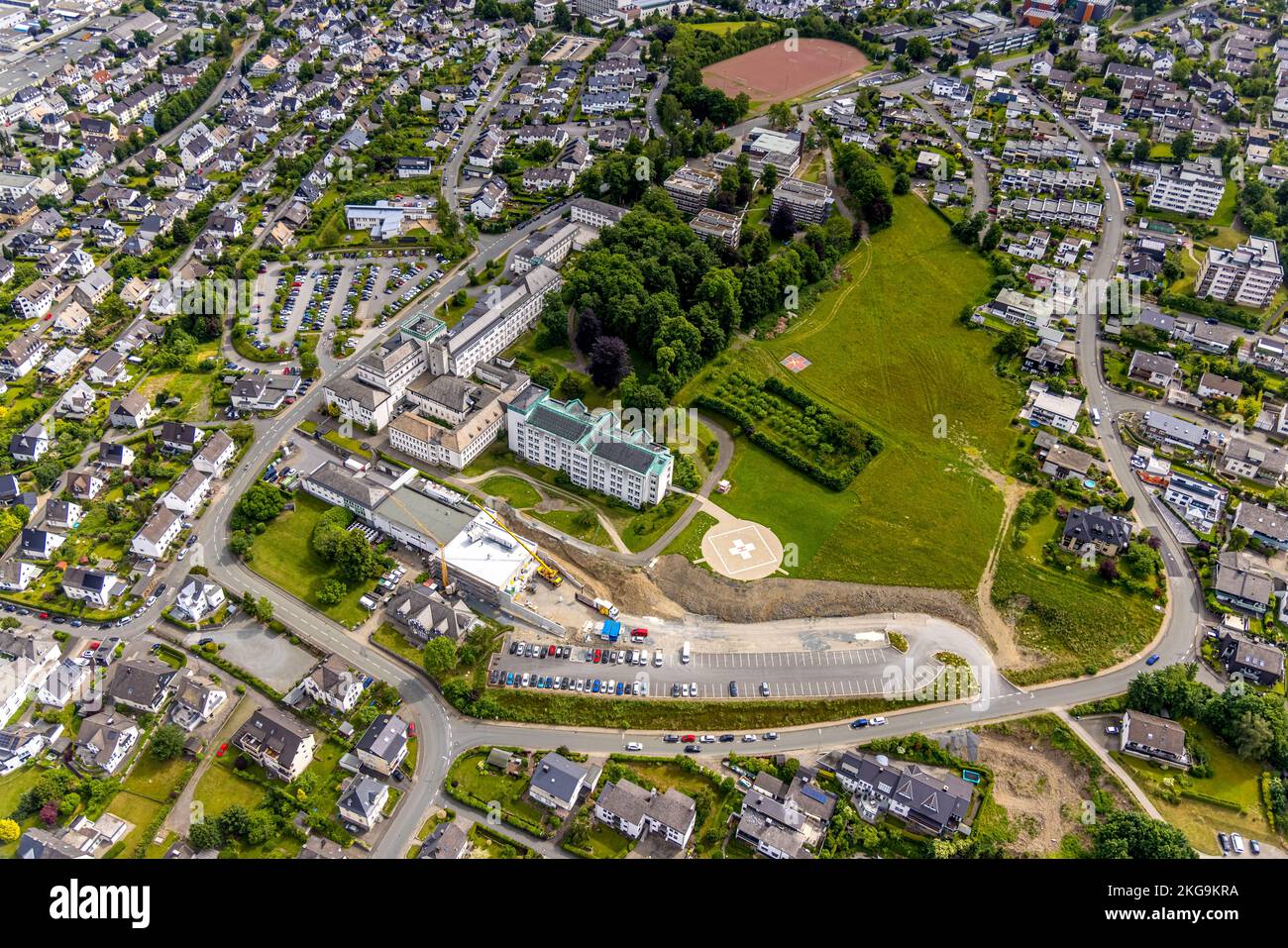 Aerial view, St. Walburga Hospital Meschede and construction site with ...