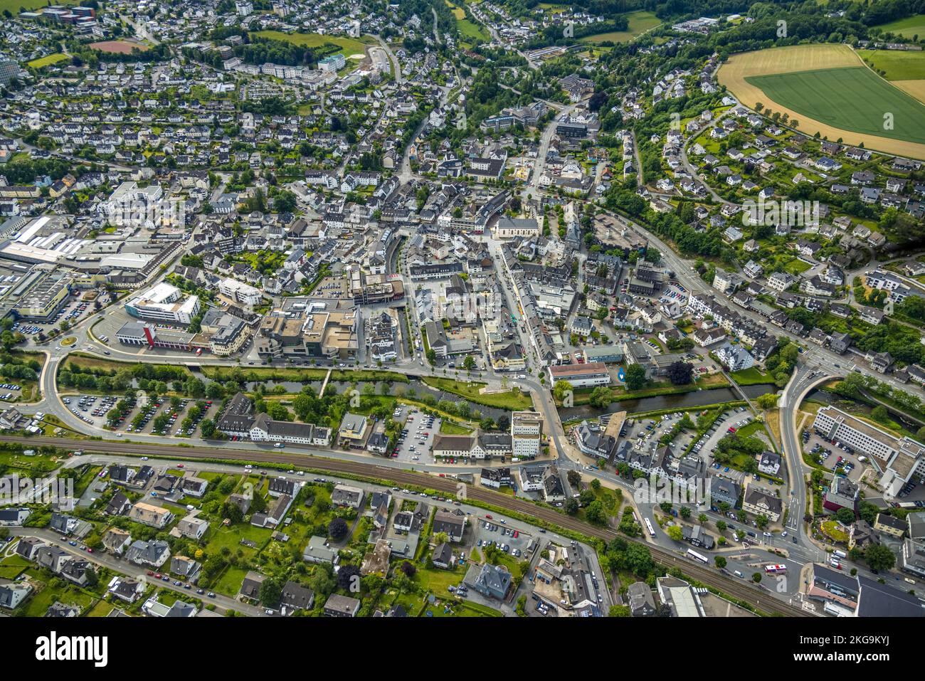 Aerial view, city center view with city gallery and catholic parish ...