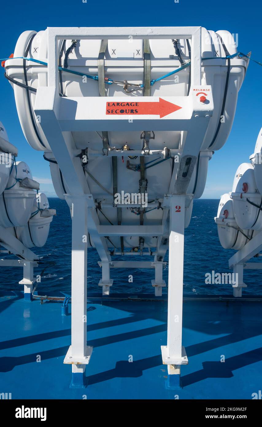 Santander, Spain. 20th October 2022. Emergency life rafts in their ...