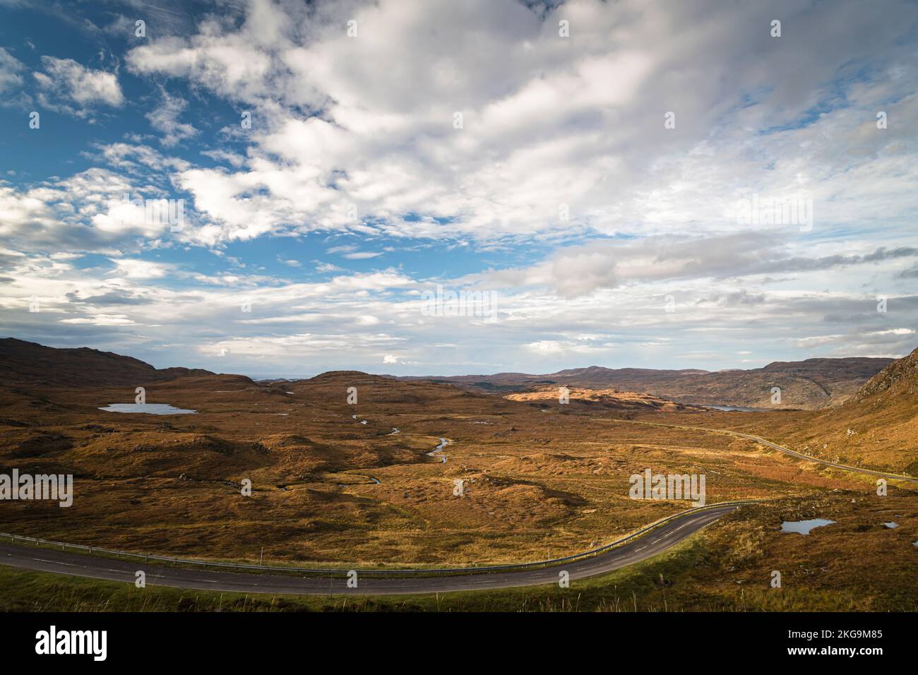 An autumnal HDR image of the A894 as it winds it's way under Quinag ...