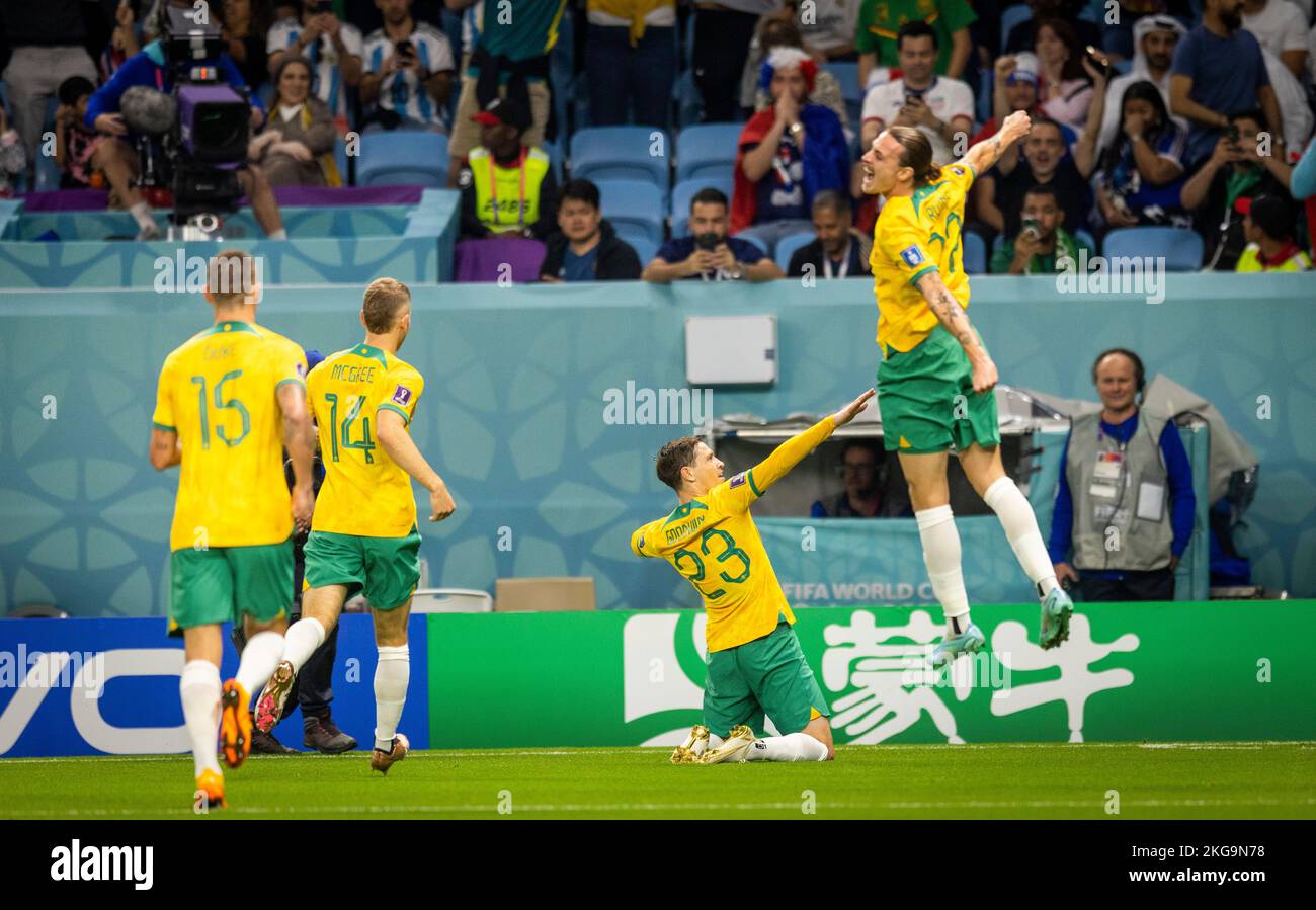 Doha, Qatar. 22nd Nov, 2022. Goal celebration: Craig Goodwin (AUS ...
