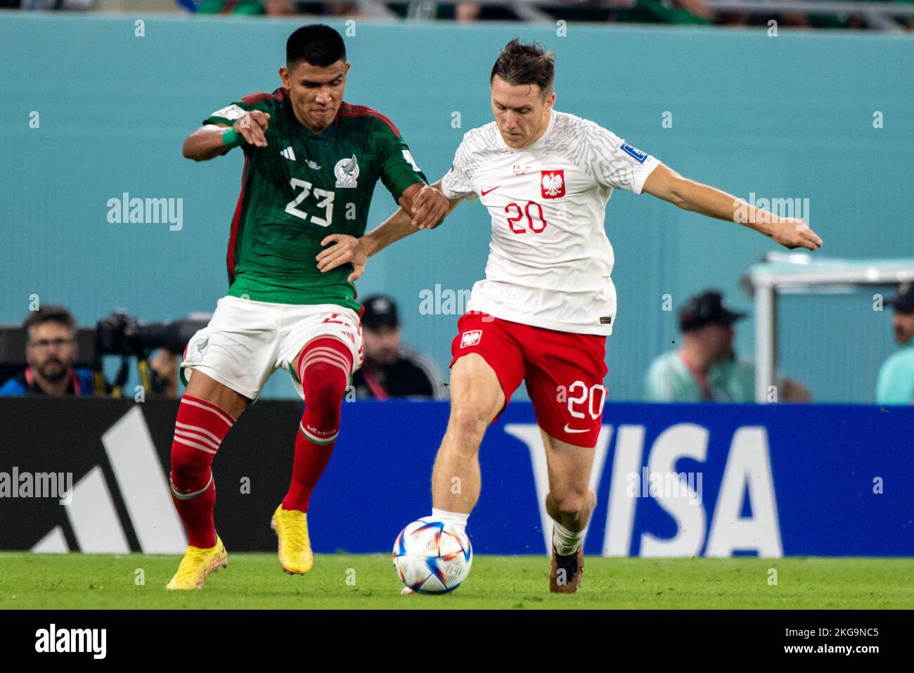 Jesus Gallardo of Mexico and Piotr Zielinski of Poland during the FIFA ...