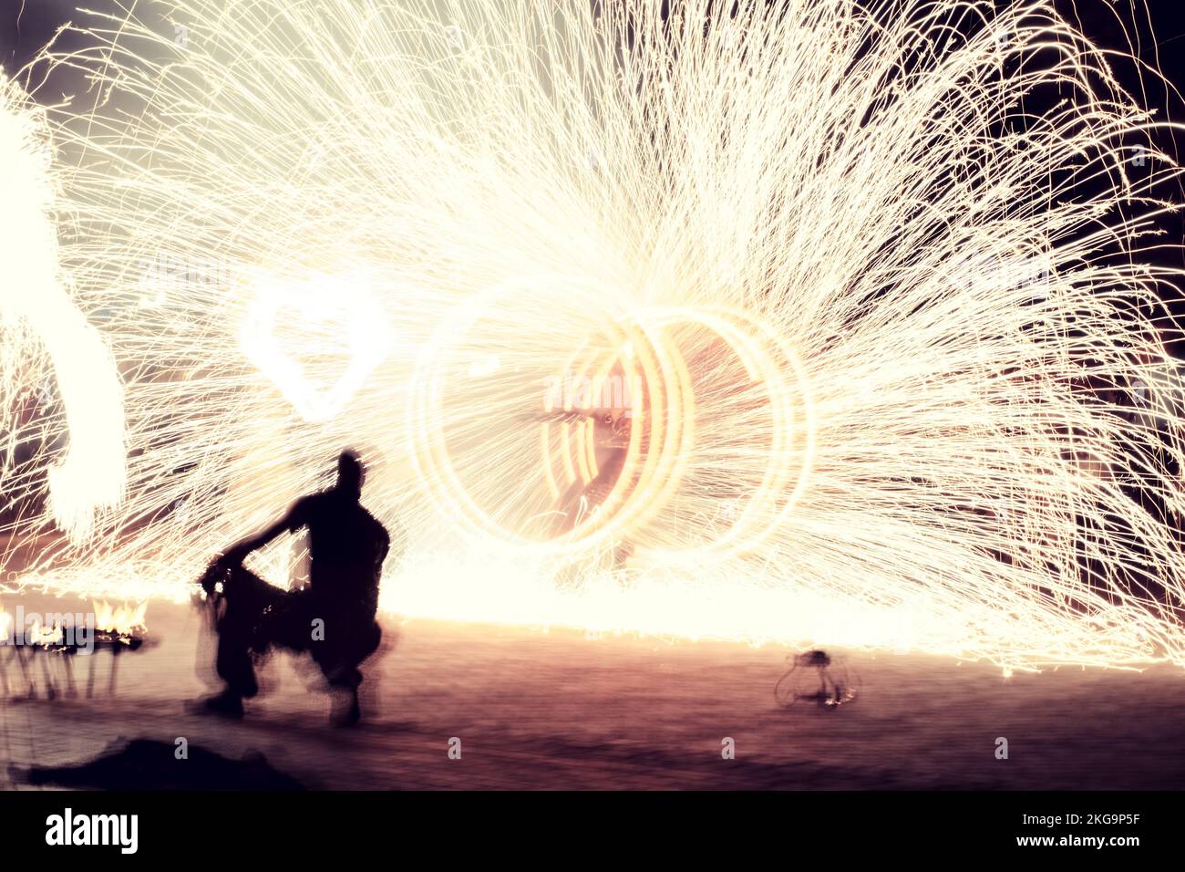 Fire show figures, night representation, night entertainment Stock ...