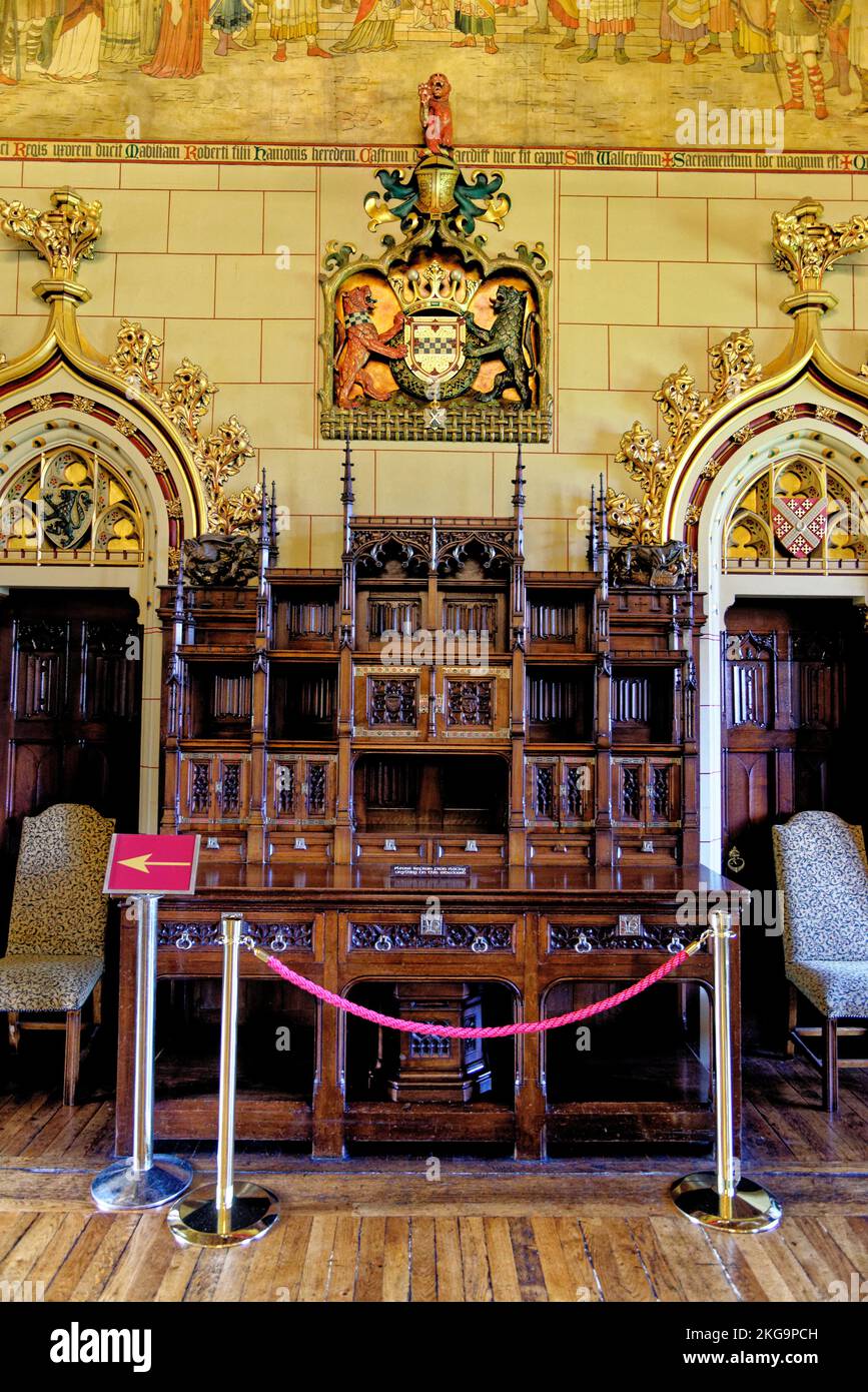 The large, rectangular Banquet Room with murals and a vaulted ceiling ...