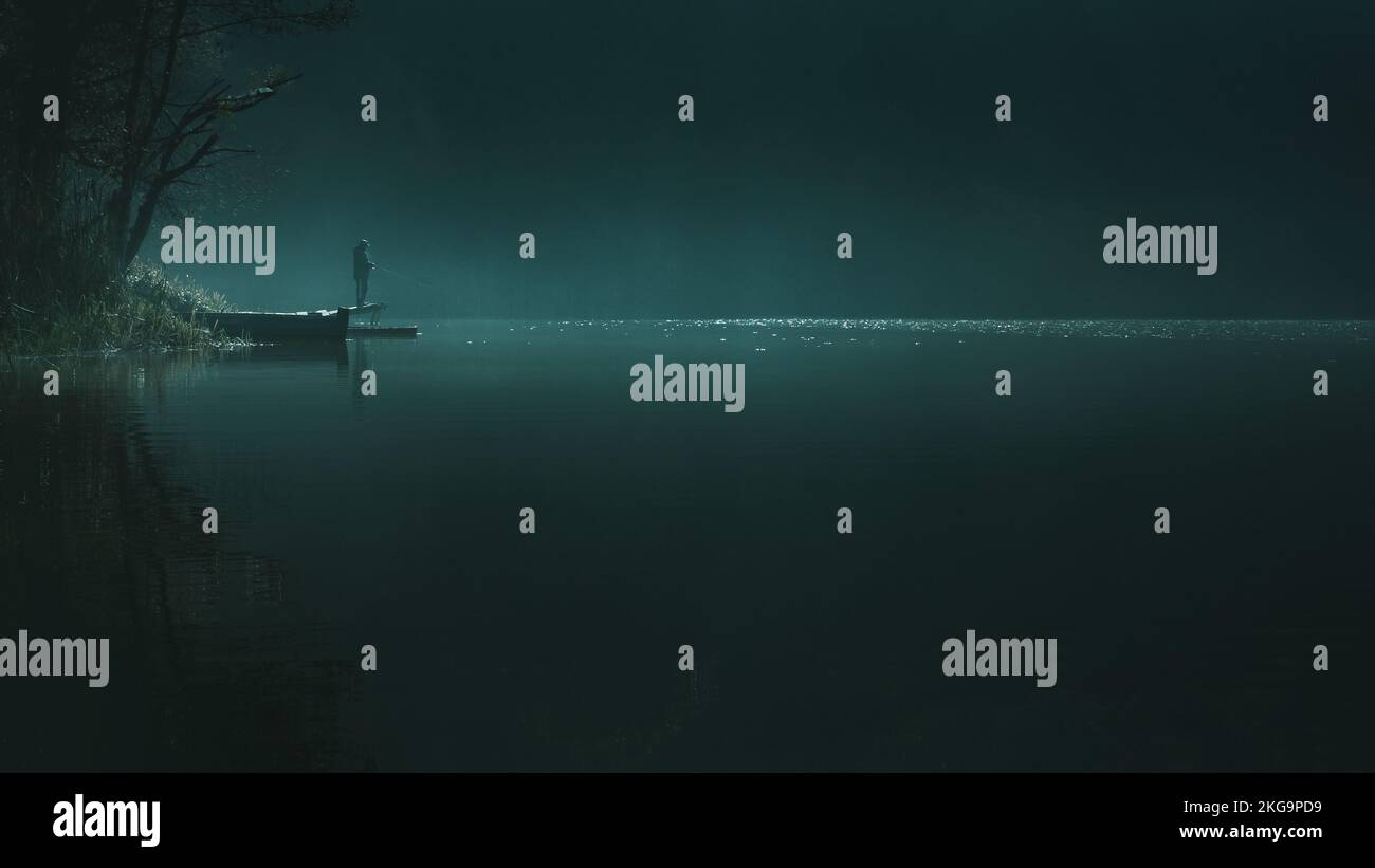 Fishing on mystical lake, horror Stock Photo - Alamy