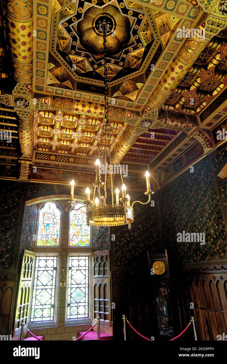A view of the grand dining room with big, huge fireplace. At Cardiff ...