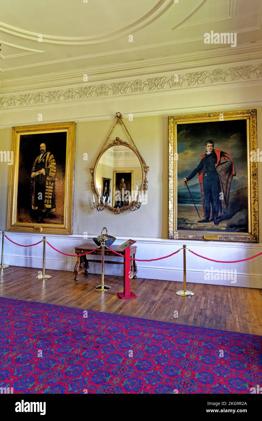 The large, rectangular Banquet Room with murals and a vaulted ceiling ...