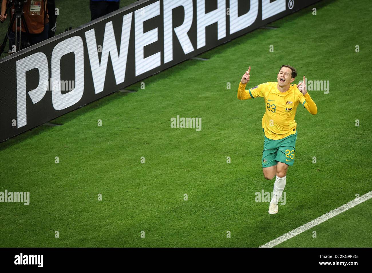 Al Wakrah, Qatar. 22nd Nov, 2022. Craig Goodwin of Australia celebrates ...