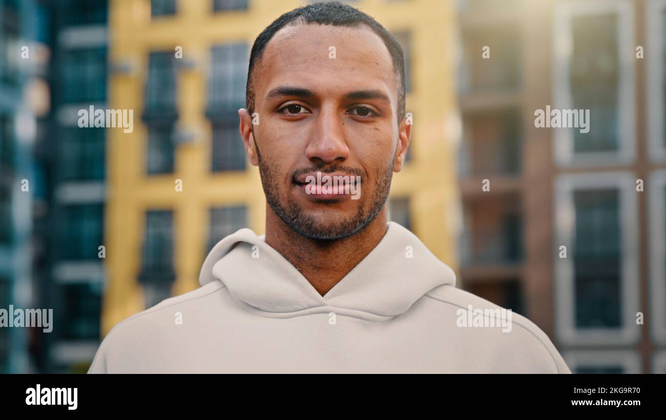 Portrait satisfied attractive man give positive recommendation make ...