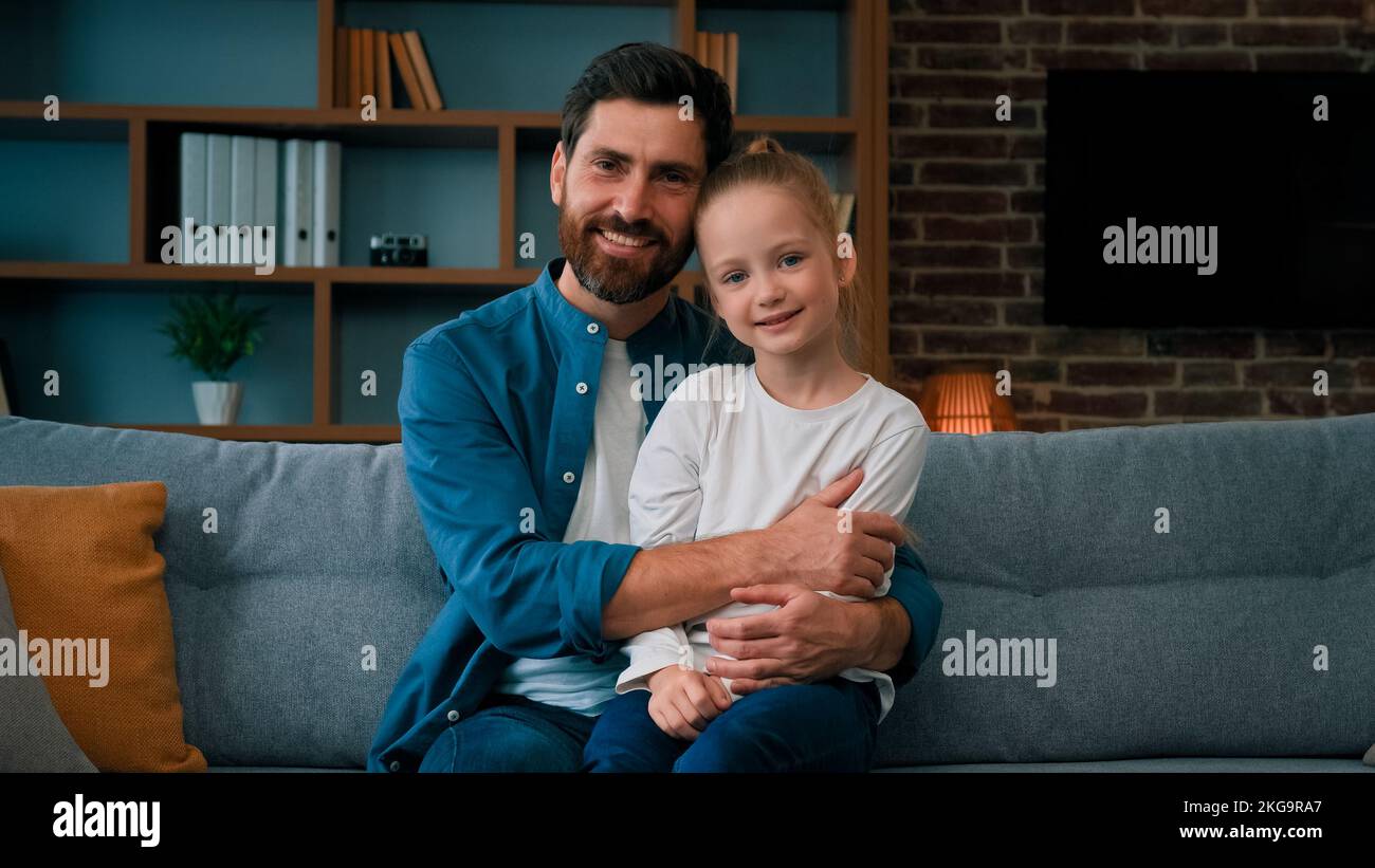 Portrait caucasian daughter and father happy smiling two generations of family adult single ...