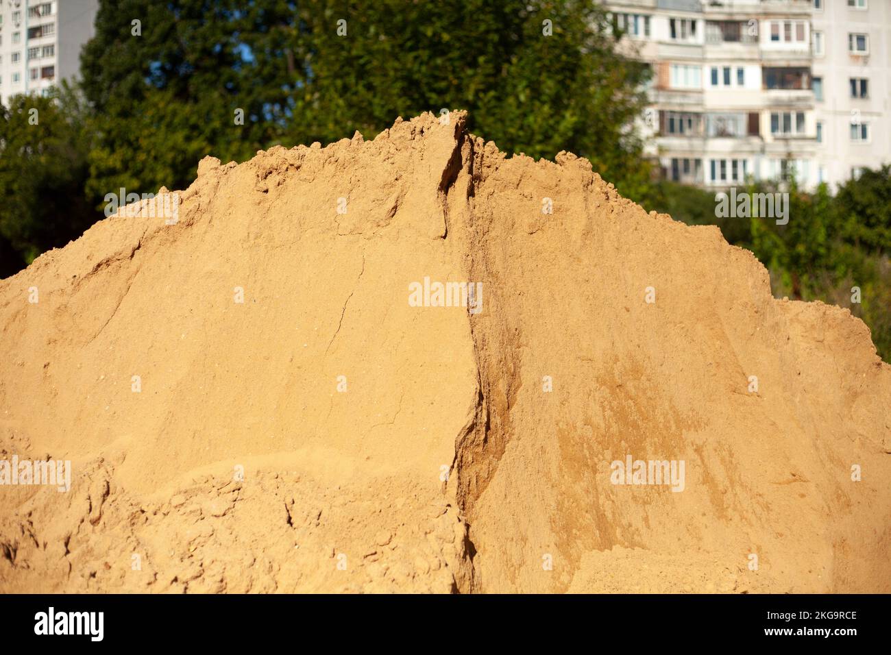 Hill of sand at construction site. Building material for foundation ...
