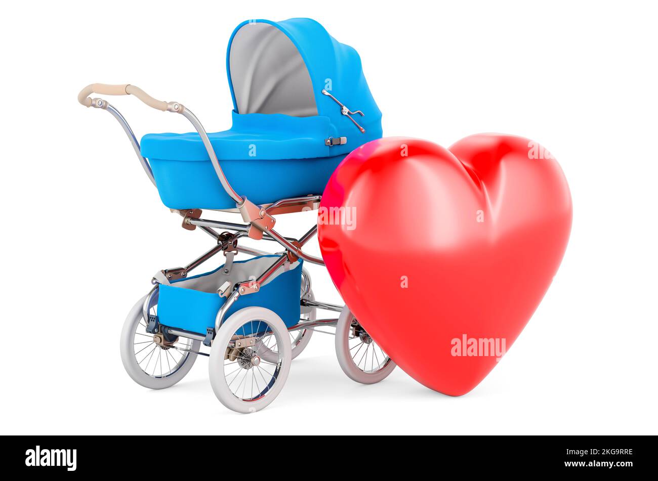 Baby carriage with red heart, 3D rendering isolated on white background ...