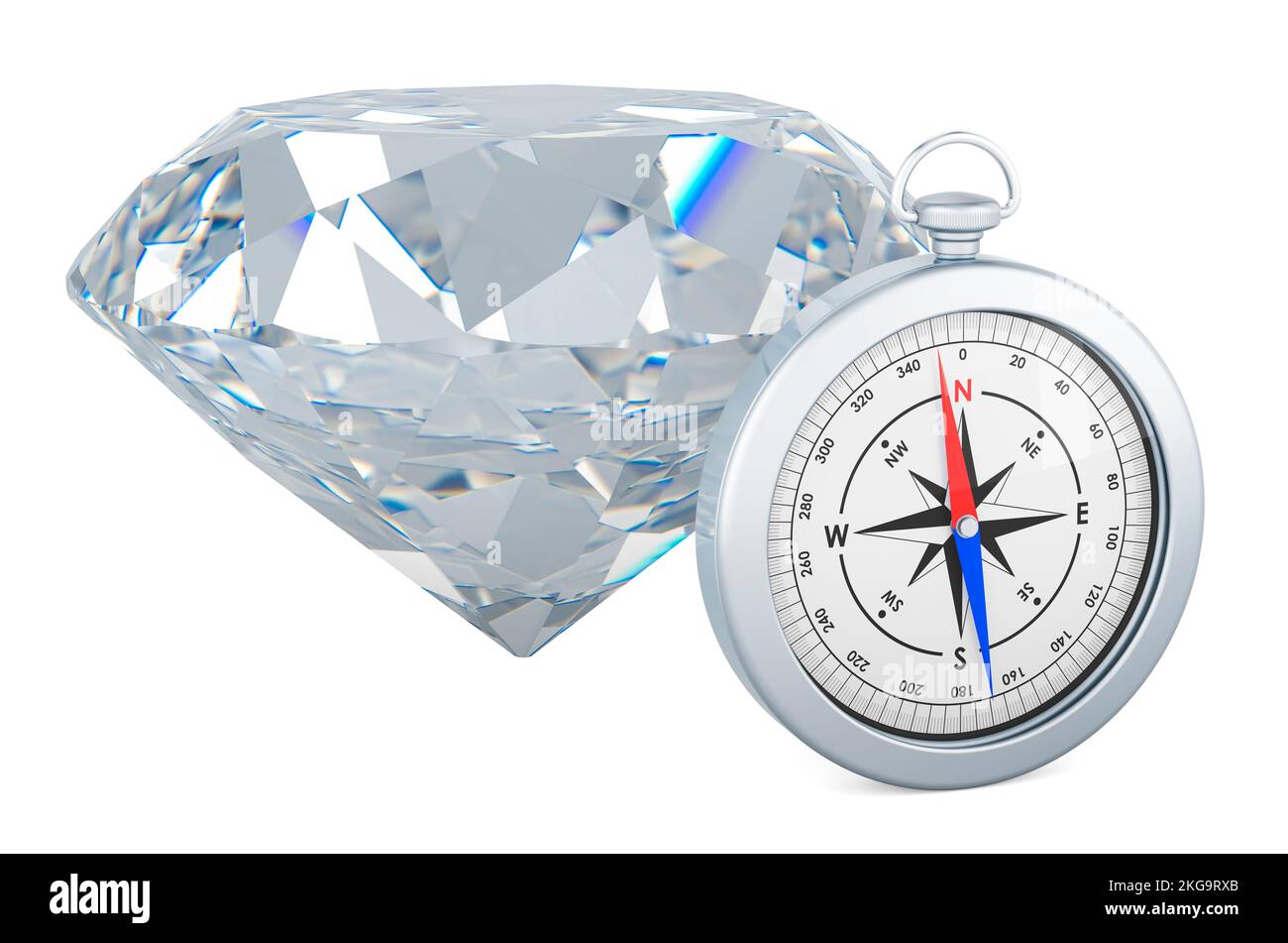Compass with Diamond, 3D rendering isolated on white background Stock ...