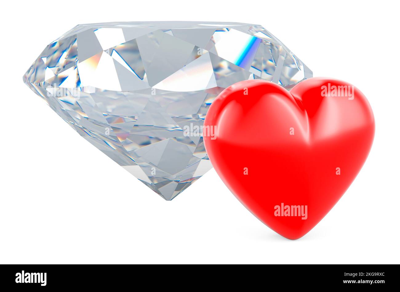Diamond with red heart, 3D rendering isolated on white background Stock ...