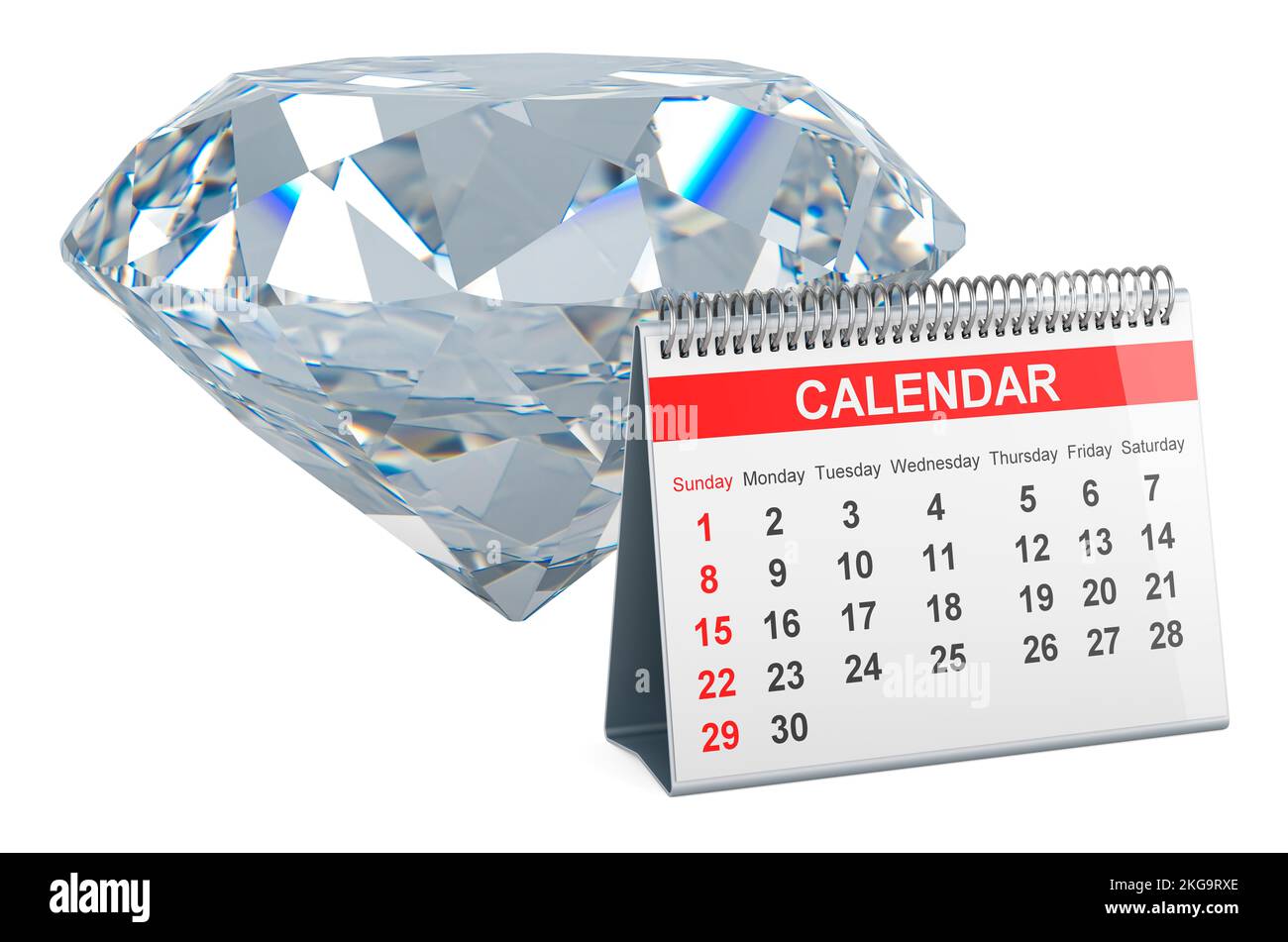 Diamond with desk calendar, 3D rendering isolated on white background ...