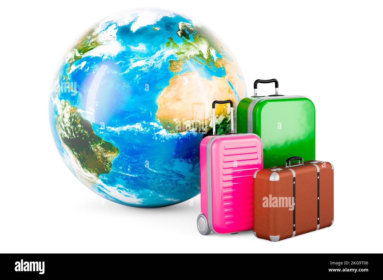 Earth Globe with suitcases. Global Travel concept, 3D rendering ...
