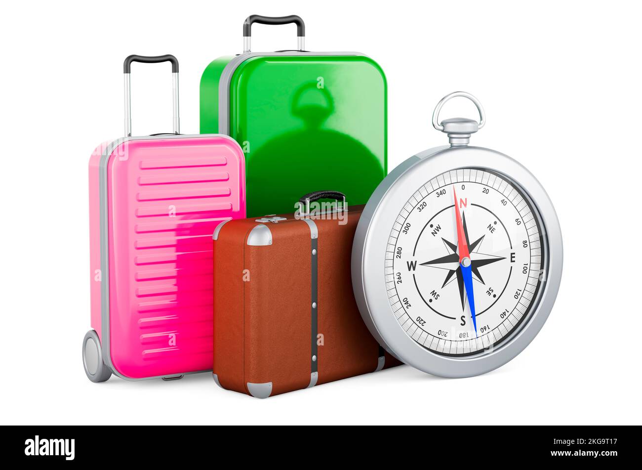 Suitcases with compass, 3D rendering isolated on white background Stock ...