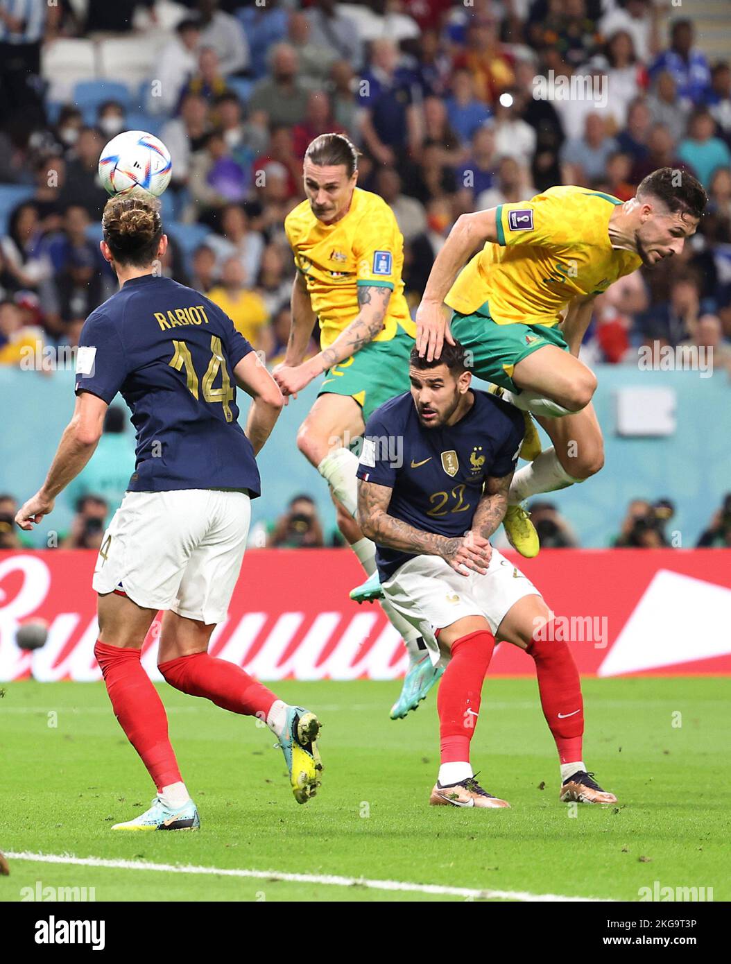Al Wakrah, Qatar. 22nd Nov, 2022. Adrien Rabiot (1st L) of France ...