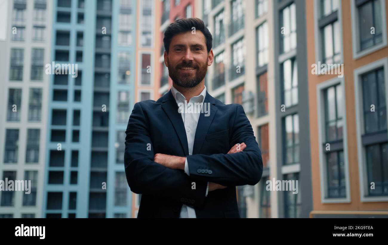 Confident boss leader successful businessman male architect standing in ...