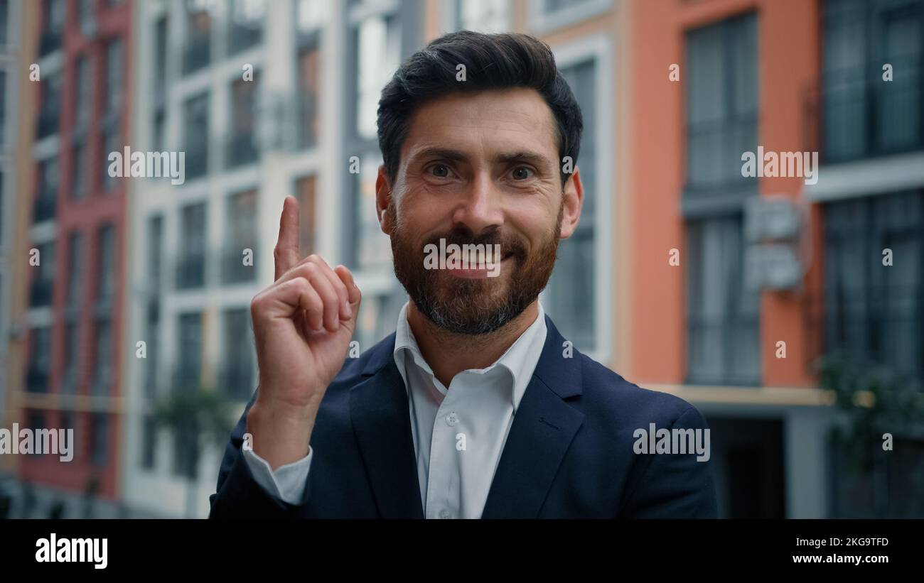 Caucasian male thoughtful businessman concentrated think of solution ...