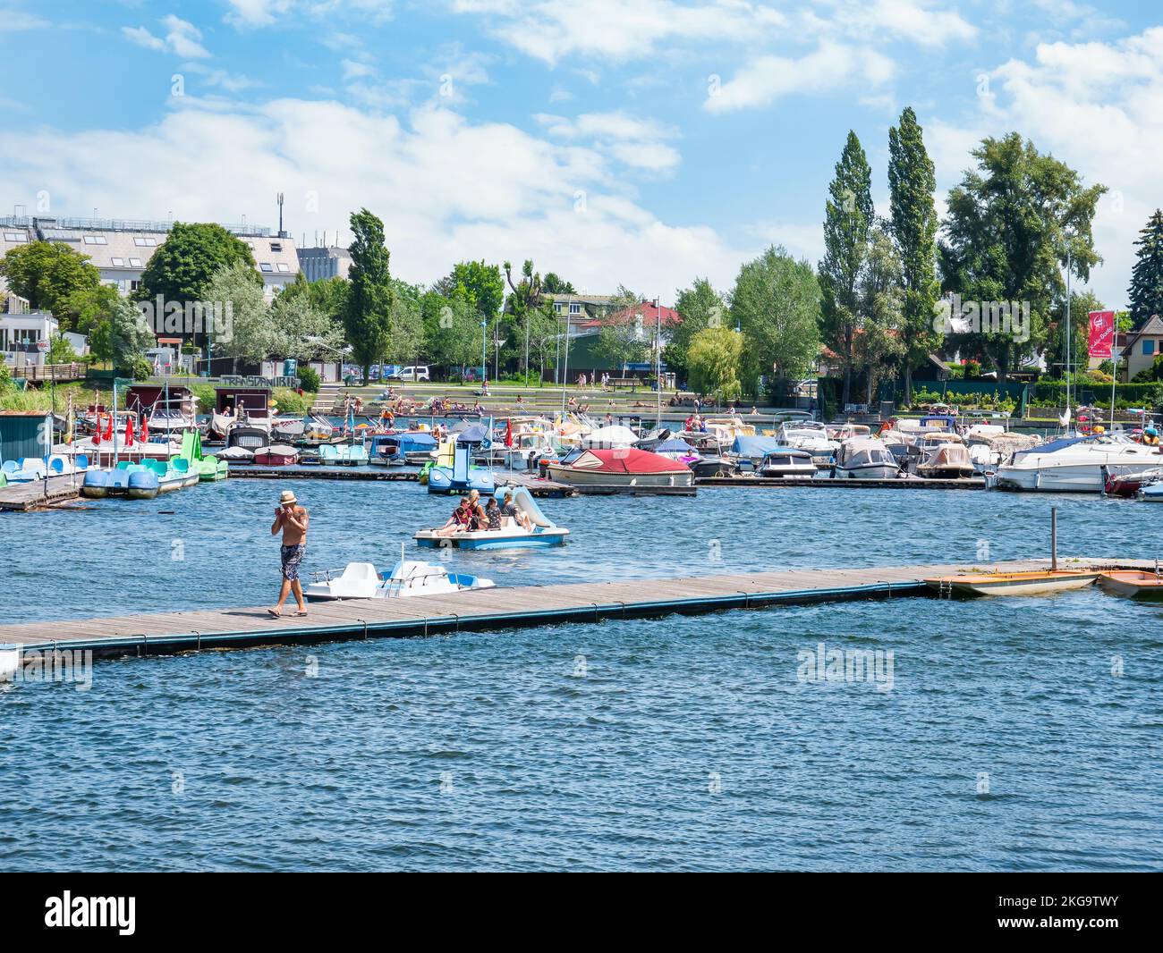 Vienna, Austria - June 2022: Summer landscape at the beach with bathing ...