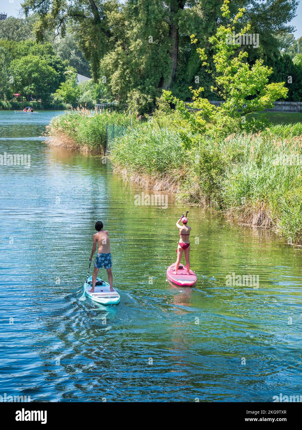 Vienna, Austria - June 2022: Summer landscape at the beach with people ...