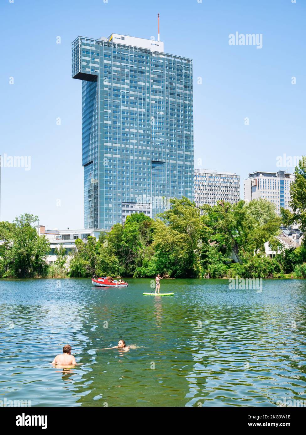 Vienna, Austria - June 2022: Summer landscape at the beach with people ...