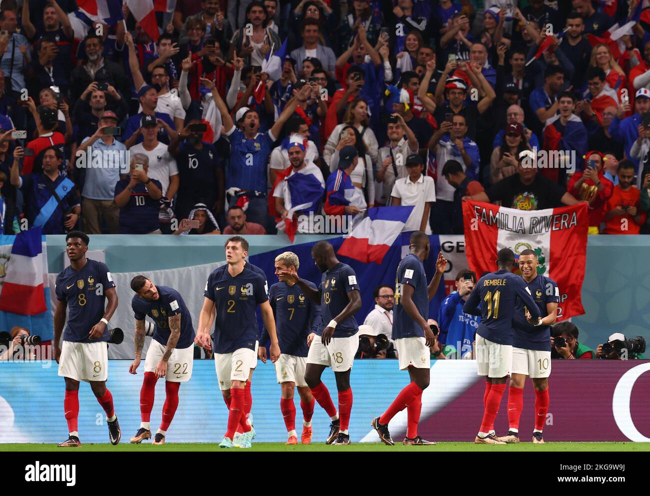 Al Wukair, Qatar, 22nd November 2022. Kylan Mbappe of France celebrates ...