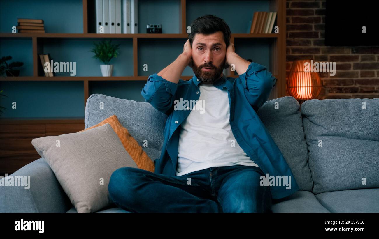 Stressed tired single father desperate about active difficult naughty ...