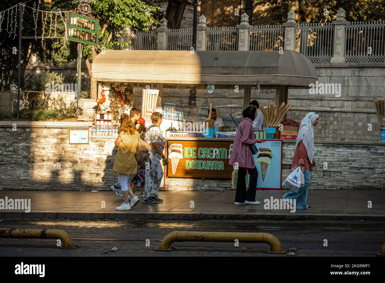 Istanbul tourism. Ice Cream stand by the railway in Fatih, Istanbul ...