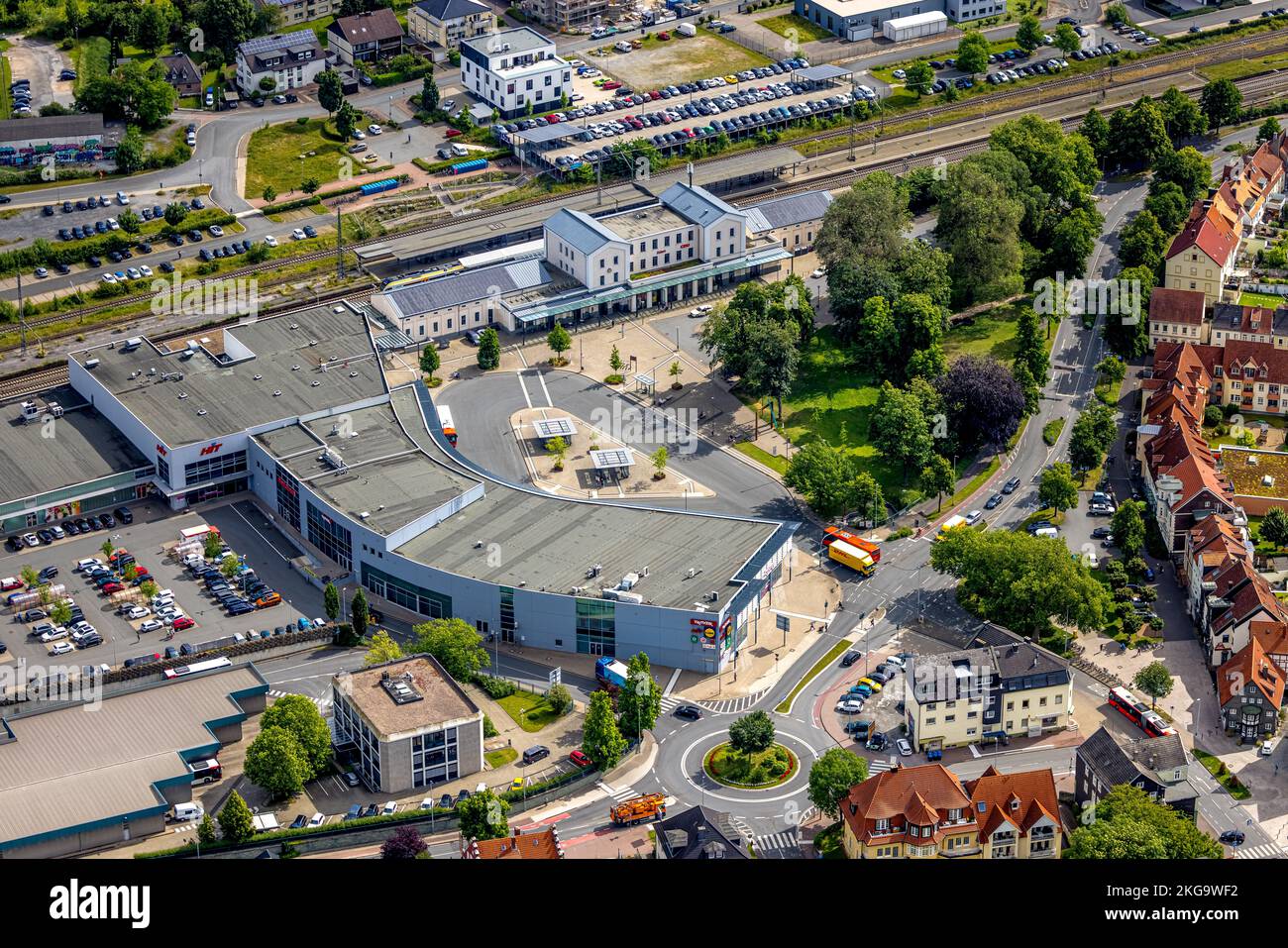 Aerial view, City-Center Am Bahnhof, Soest train station, Brüdertor ...